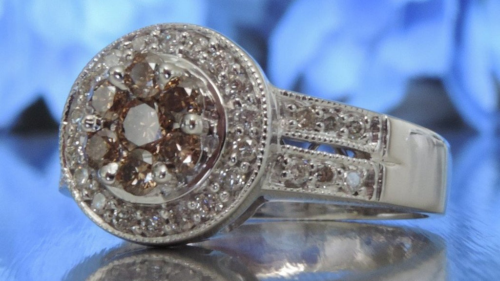 HALO SETTING ENGAGEMENT RING WITH COGNAC DIAMONDS – Transcend Fine ...