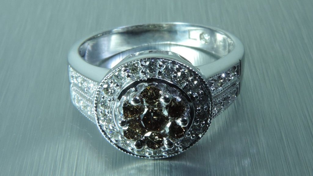 HALO SETTING ENGAGEMENT RING WITH COGNAC DIAMONDS – Transcend Fine ...