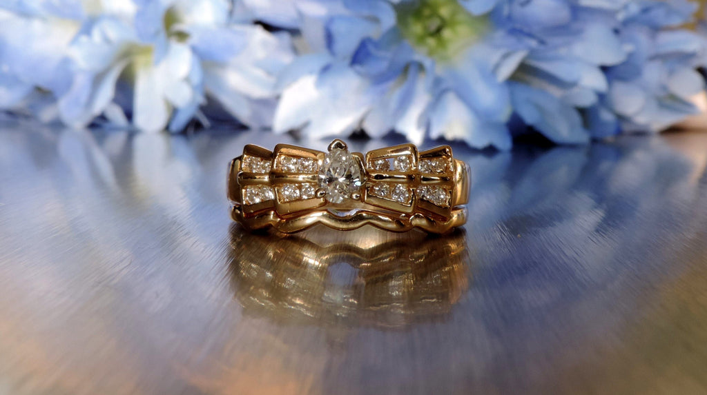 PYRAMID DESIGN CHANNEL SET DIAMOND ENGAGEMENT AND WEDDING RINGS ...