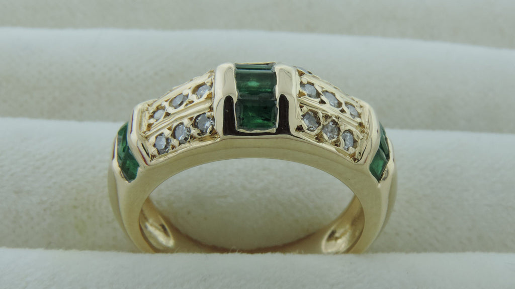 VINTAGE HALF ETERNITY DIAMOND AND EMERALD RING – Transcend Fine Jewellery